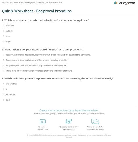 Quiz And Worksheet Reciprocal Pronouns