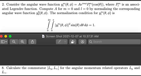 Solved 2 Consider The Angular Wave Function Yr 00