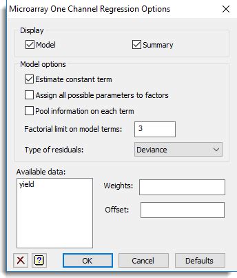 Microarray One Channel Regression Options Genstat Knowledge Base