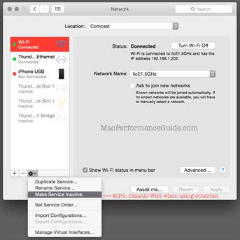 OS X Yosemite Disable WiFi If Using Gigabit Ethernet