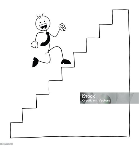 스틱맨 사업가 캐릭터 행복 하 고 실행 계단 벡터 만화 일러스트 가공의 인물에 대한 스톡 벡터 아트 및 기타 이미지 가공의 인물 감시 개념 Istock