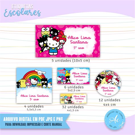 Etiquetas Escolares Hello Kitty 2 Arquivo De Corte