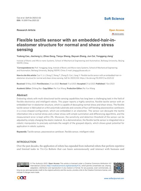Pdf Flexible Tactile Sensor With An Embedded Hair In Elastomer Structure For Normal And Shear