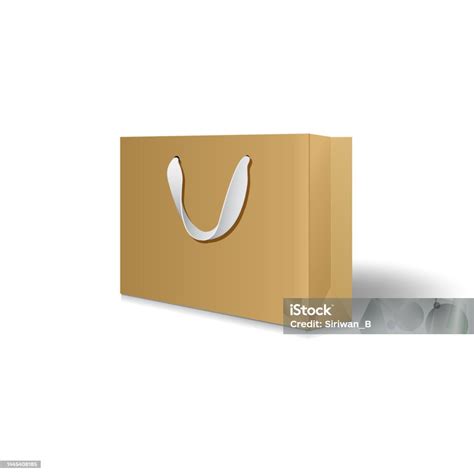 빈 갈색 크래프트 종이 쇼핑백 또는 리본 핸들 모형 템플릿이 있는 선물 가방 그림자가 있는 흰색 배경에 격리되어 있습니다 브랜딩