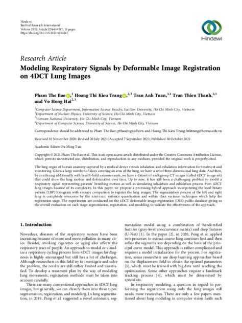 Pdf Modeling Respiratory Signals By Deformable Image Registration On 4dct Lung Images Hoang