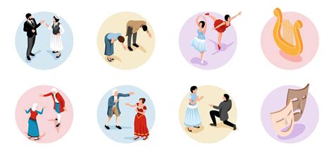 Free Vector Theater Isometric Round Compositions With Ballet Dancers And Dramatic Actors