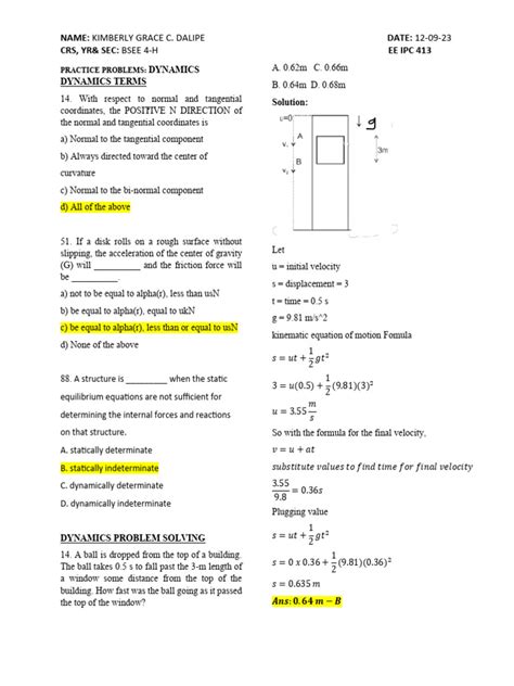 Practice Problems Dynamics Pdf Force Acceleration