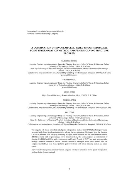 PDF A Combination Of Singular Cell Based Smoothed Radial Point Interpolation Method And FEM In
