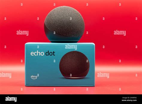 Amazon Echo Dot Alexa Virtual Assistant Ai Red Background Stock