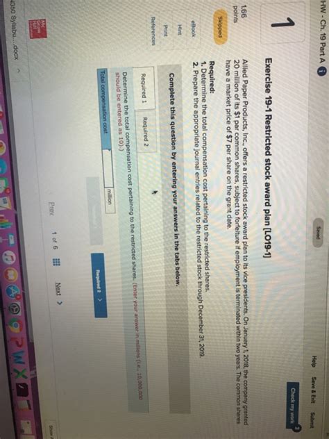 solved hw ch 19 part a help saveandexit submit 1 exercise