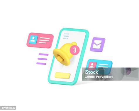 스마트폰 소리 알림 수신 메시지 받은 편지함 사서함 이메일 3d 아이콘 현실적인 벡터 가상현실에 대한 스톡 벡터 아트 및 기타