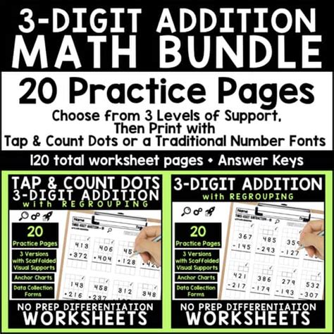 3 Digit Addition Regrouping With Graph Paper Visual Supports Scaffolded Bundle