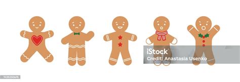 크리스마스 휴일 벡터 일러스트 레이 션 세트 흰색 배경에 고립 된 달콤한 진저 브레드 맨 캐릭터의 컬렉션 행복하고 슬픈 감정 크리스마스 디자인 진저브레드 남자에 대한 스톡