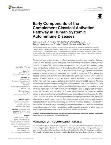 Pdf Early Components Of The Complement Classical Activation Pathway
