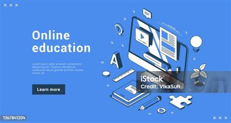온라인 교육 웹 세미나 인터넷 클래스 거리 E 학습 컴퓨터 책 방문 페이지 벡터 가상현실에 대한 스톡 벡터 아트 및 기타 이미지 가상현실 거리가 먼 공부 Istock