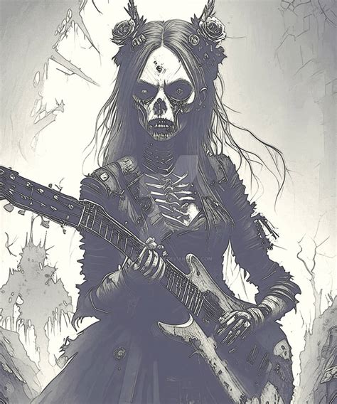 Horror Undead Women Scary Skeleton Zombie Musician By Sytacdesign On