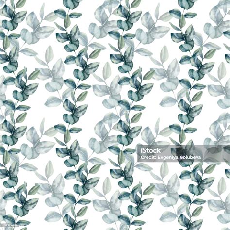 유칼립투스 가지 잎 완벽 한 패턴 손으로 그린 꽃 배경 결혼식 직물 직물 디자인을위한 낭만적 인 식물 요소 여성의 날 카드 및 포스터 장식 0명에 대한 스톡 벡터 아트 및