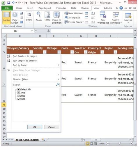 Free Wine Collection List Template For Excel