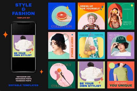 소셜 미디어 광고에 대한 스타일 및 패션 템플릿 Psd 설정 무료 Psd 파일