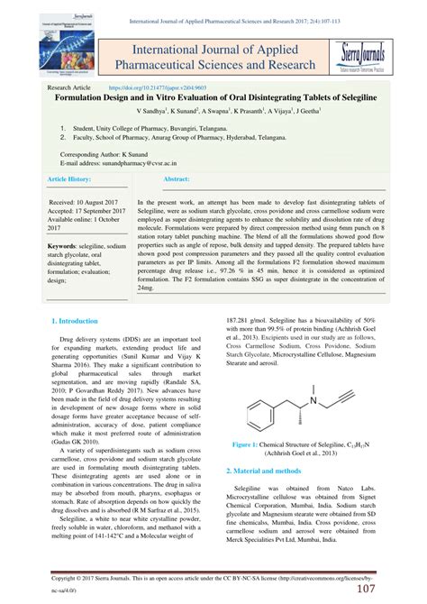 Pdf Formulation Design And In Vitro Evaluation Of Oral Disintegrating