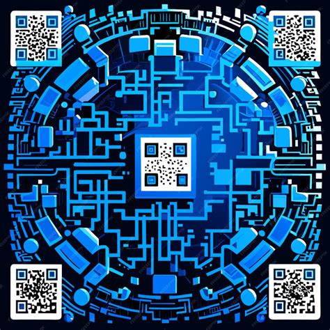 Qr 바코드 블루 회로판 디지털 Qr 코드 ⁇ 터 ⁇ 화 프리미엄 벡터
