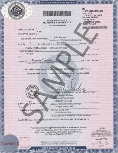 Certified Marriage Documents — Lv Marriage Documents