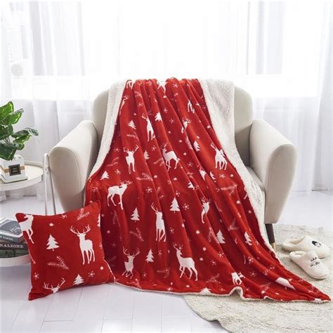 Рождественский плед двуслойный Homytex 180 * 220 флис Sherpa Олени ...