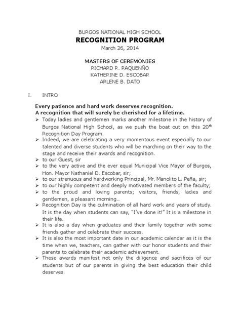 Script Of Recognition Program Pdf