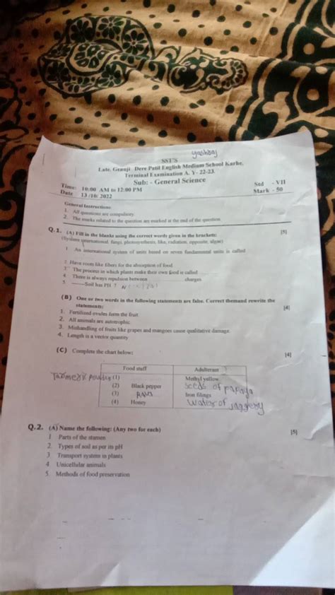 Q1 A Fill In The Blanks Using The Correct Words Given In The Brackets