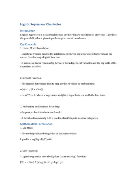 Logistic Regression Class Notes Pdf Logistic Regression Regression Analysis