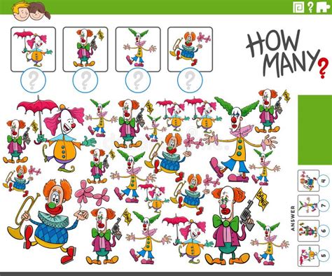 How Many Cartoon Clowns Characters Counting Activity Stock Vector