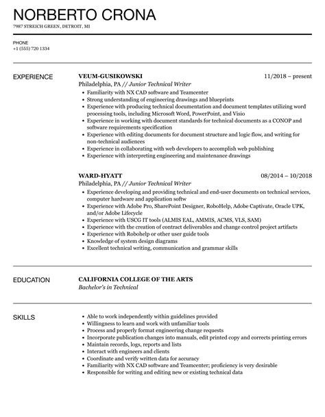 Junior Technical Writer Resume Samples Velvet Jobs