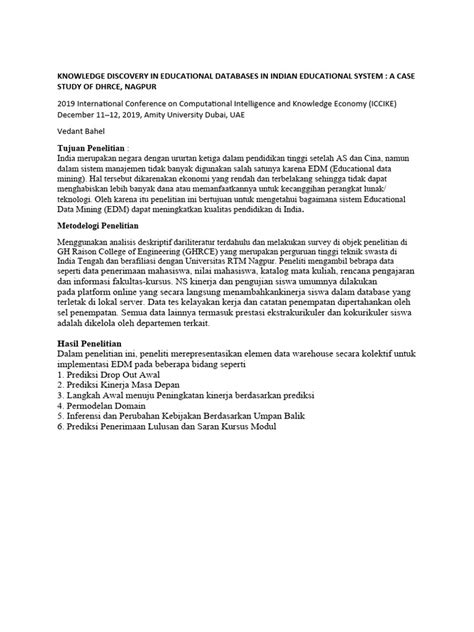 review jurnal knowledge discovery in educational databases in indian