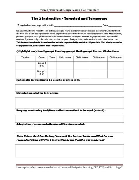 Tiered Lesson Plan Template