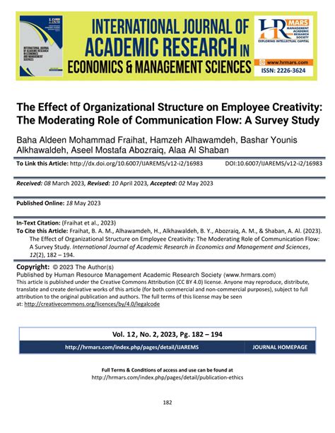 Pdf The Effect Of Organizational Structure On Employee Creativity The Moderating Role Of