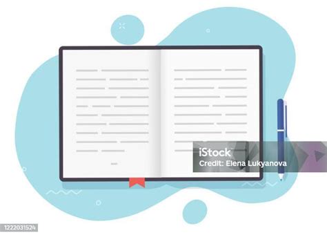 책갈피 벡터 평면 만화 일러스트 고립 백과 사전 또는 교과서 문학 노트북 노트 아이디어와 텍스트 또는 교과서 종이 메모장 오픈
