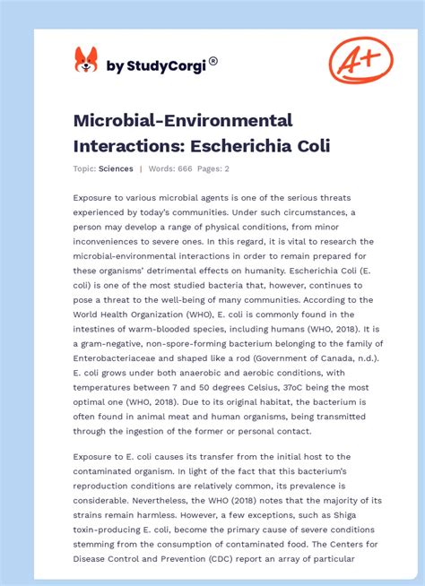 Microbial Environmental Interactions Escherichia Coli Free Essay Example