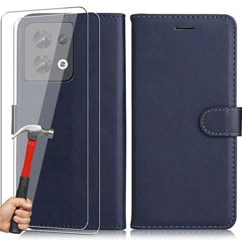 Coque De Protection Pour Oppo Reno 8 5g Yiou Cuir Pu Bleu Marine Fermeture Magnétique 2