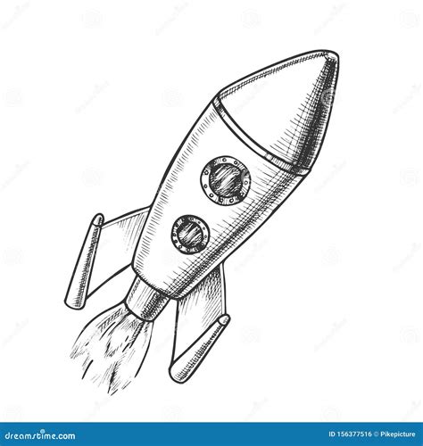 Space Exploring Launch Rocket Monochrome Vector Stock Vector Illustration Of Galaxy Retro