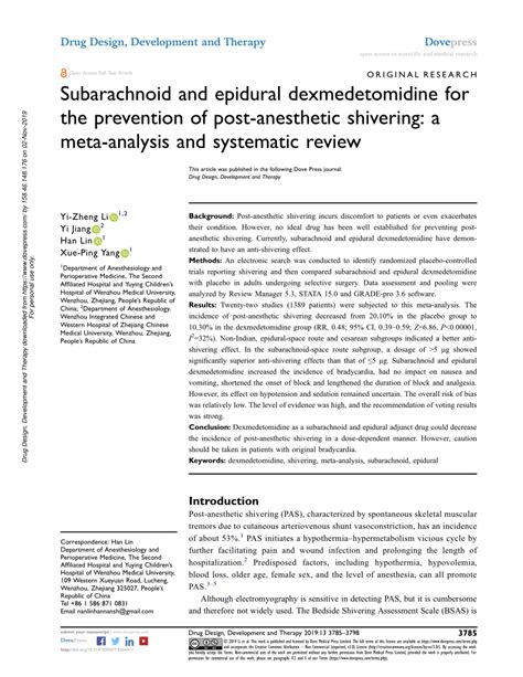 Pdf Subarachnoid And Epidural Dexmedetomidine For The Prevention Of
