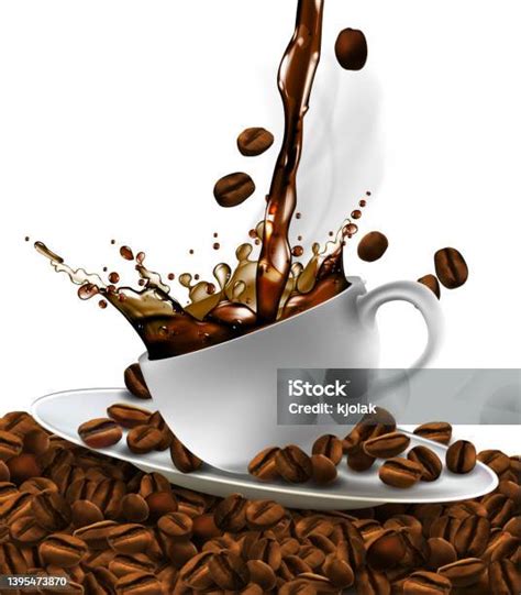 컵 커피 원두 커피 플래쉬 효과 높은 상세한 현실적인 그림 물이 튀는에 대한 스톡 벡터 아트 및 기타 이미지 물이 튀는