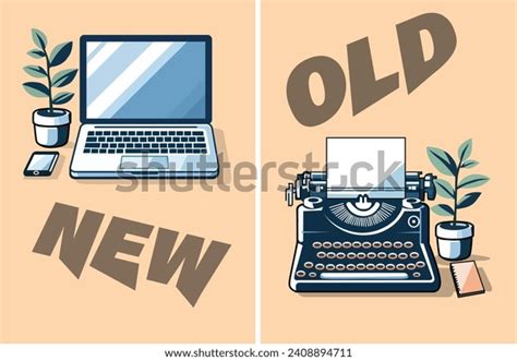 4 Laptop Vs Typewriter Stock Vectors And Vector Art Shutterstock