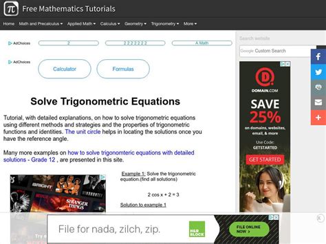 Analyze Math Solving Trigonometric Equations Activity For 9th 10th Grade Lesson Planet