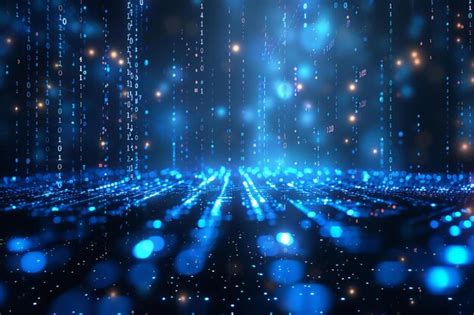 Blue Binary Code Falling On Dark Background Cyber Security Concept With