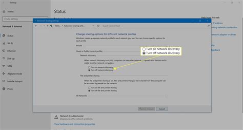 how to turn on or off network discovery in windows 10