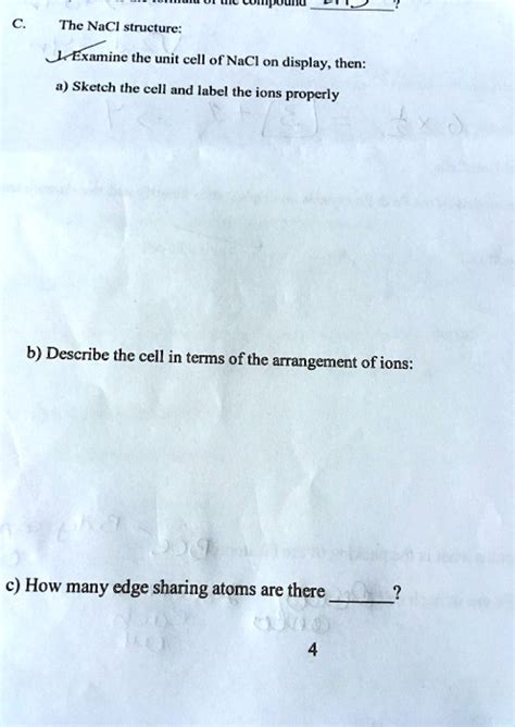 Solved The Nacl Structure L Examine The Unit Cell Of Nacl On Display Then 9 Sketch The Cell