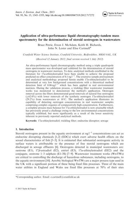 Pdf Application Of Ultra Performance Liquid Chromatography Tandem Mass Spectrometry For The