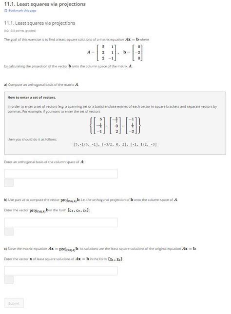 Solved 11 1 Least Squares Via Projections A Gookmaric This