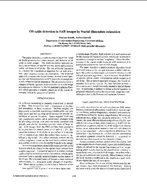 Pdf Oil Spills Detection In Sar Images By Fractal Dimension Estimation