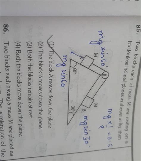 Two Blocks Each Of Mass M Are Resting On A Frictionless Inclined Planes A